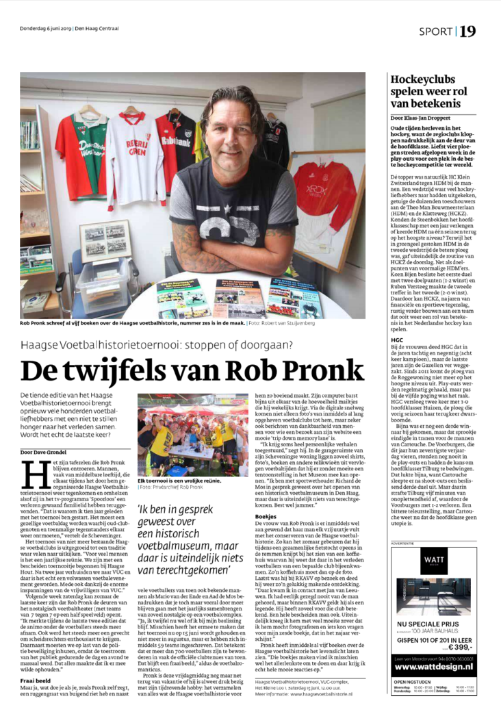 Artikel DHC: De twijfels van Rob Pronk - De Haagse Voetbalhistorie
