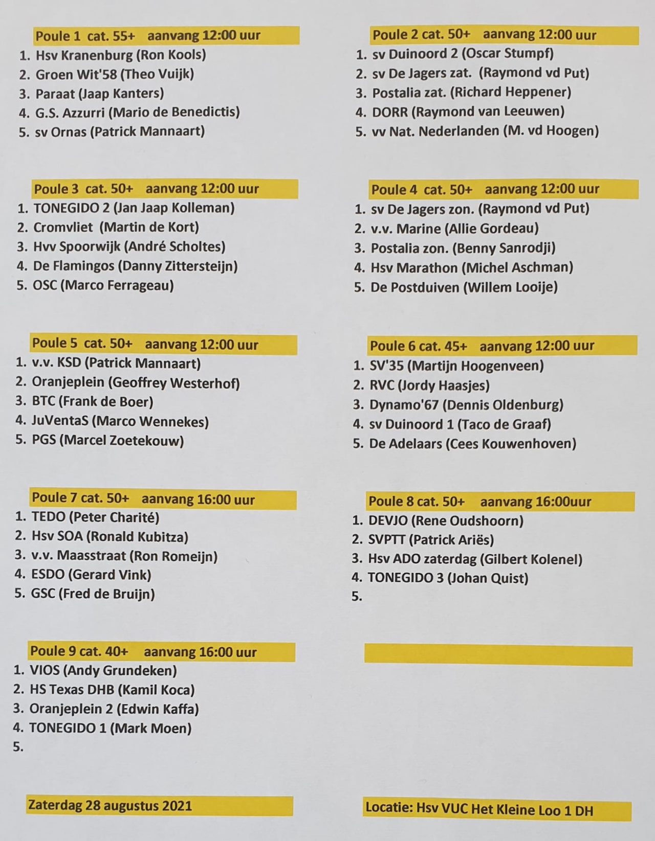 Poule-indeling Haagse Voetbalhistorie Toernooi - De Haagse Voetbalhistorie